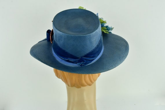 1950/60s Blue Straw Hat ... Mr M Original ...Organdy… - Gem