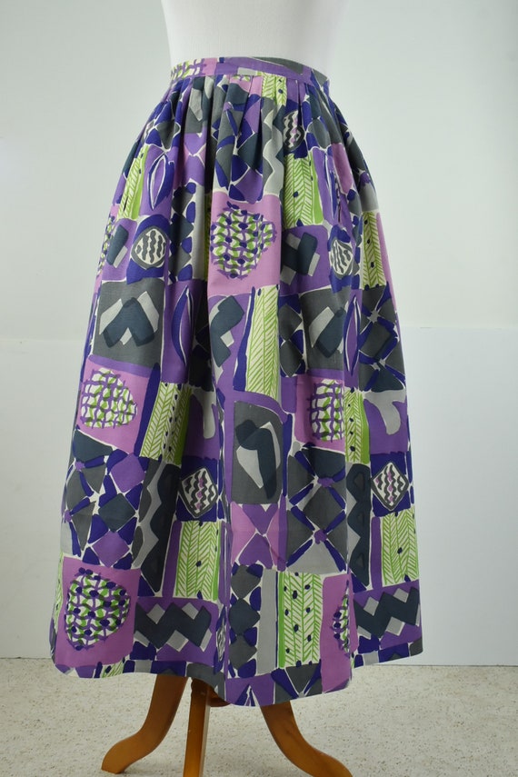 1950s Abstract Cotton Skirt ......VIVID colors.... … - Gem