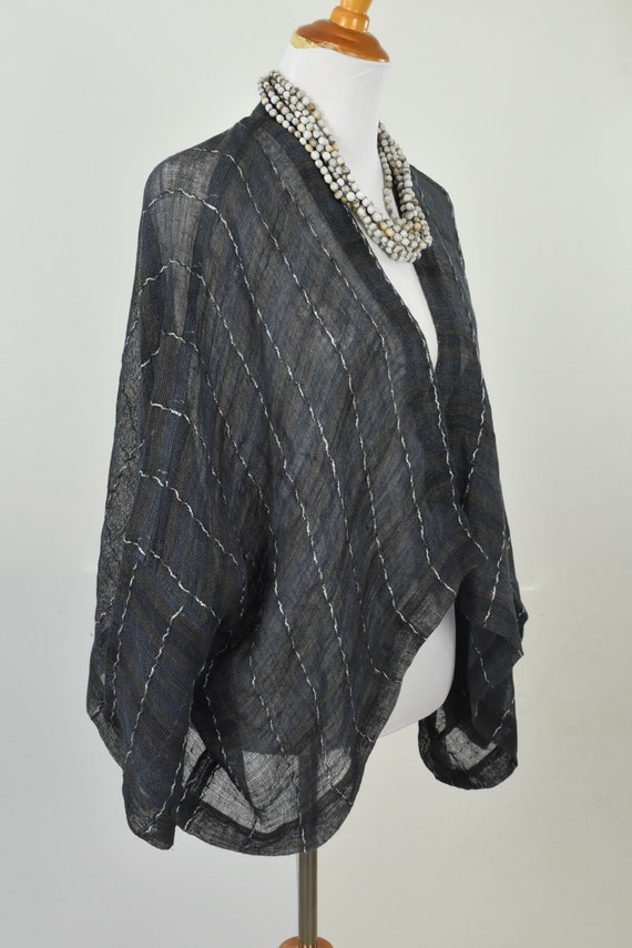 1990s SHIRIN GUILD Gauzy Linen Woven Striped Shrug / … - Gem