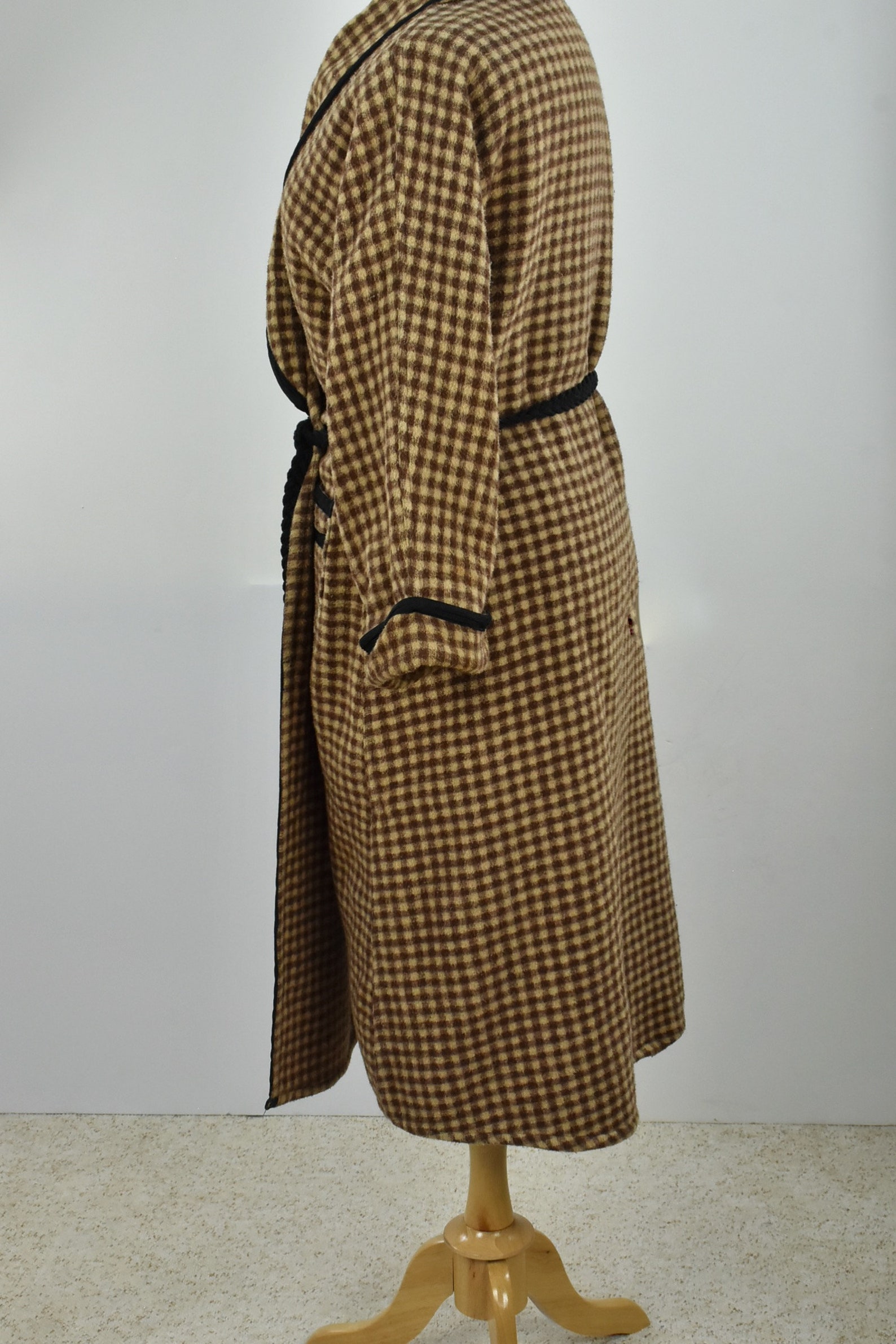 1920s Beacon Brown Checked Robe With Black Trim & Belt - Etsy