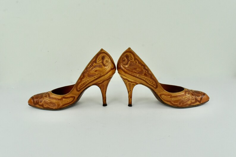 1950s Hand Tooled Heels From Mexico..........size 7 - Etsy