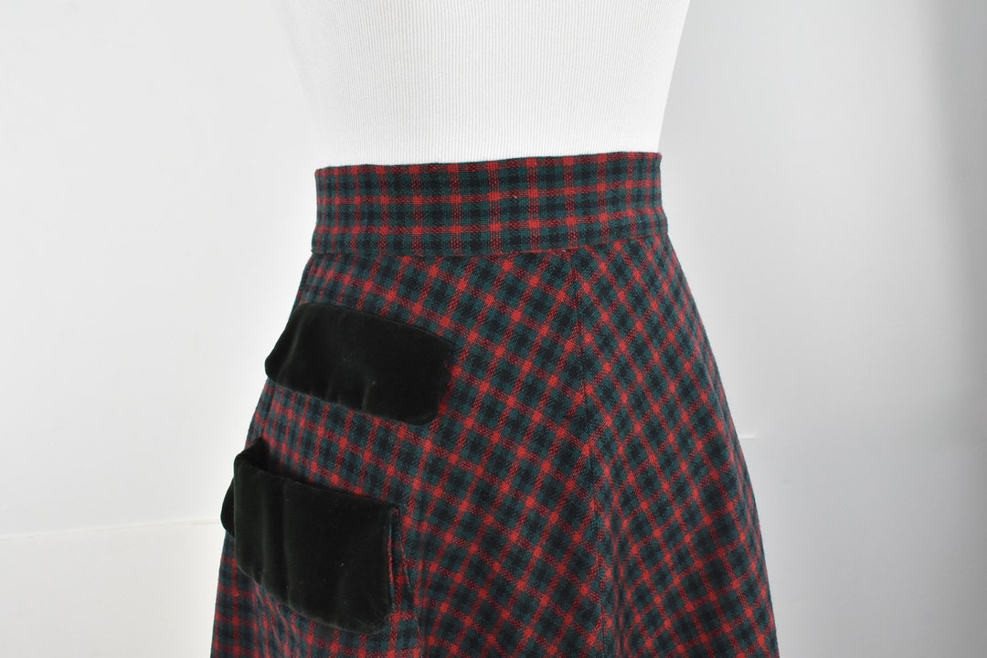 1940/50s Red, Green & Black Rockabilly Check Wool Skirt.... Green ...