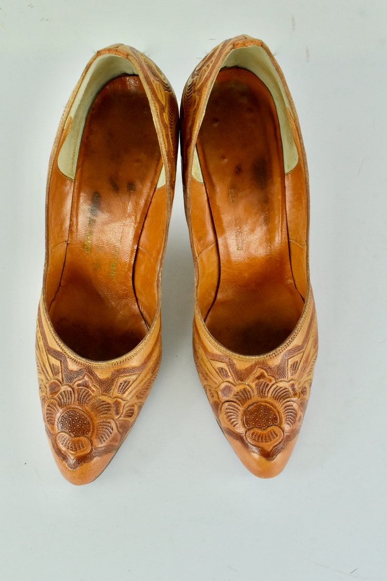 1950s Hand Tooled Heels From Mexico..........size 7 - Etsy