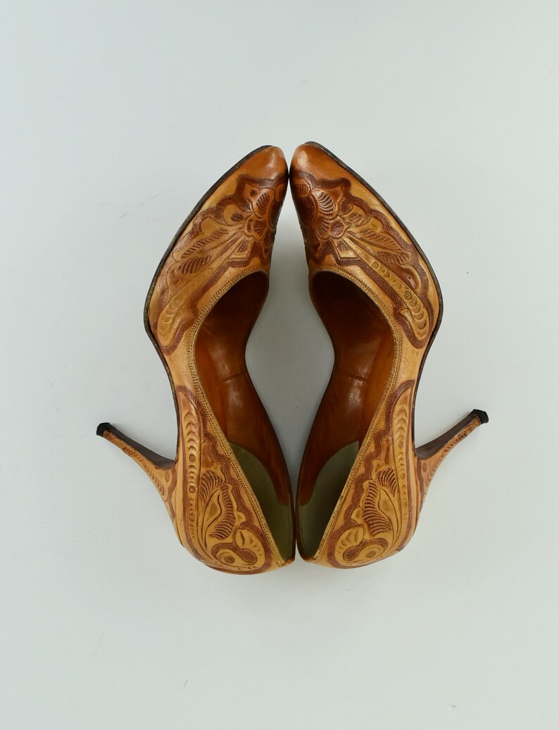 1950s Hand Tooled Heels From Mexico..........size 7 - Etsy