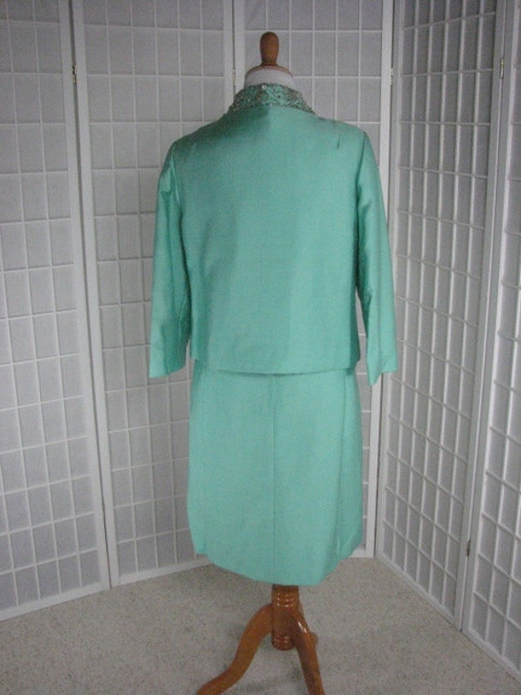 1960s Mint Green Beaded Dress & Jacket Ensemble......… - Gem