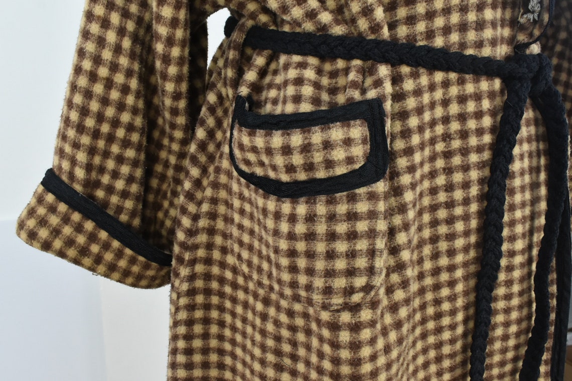 1920s Beacon Brown Checked Robe With Black Trim & Belt - Etsy