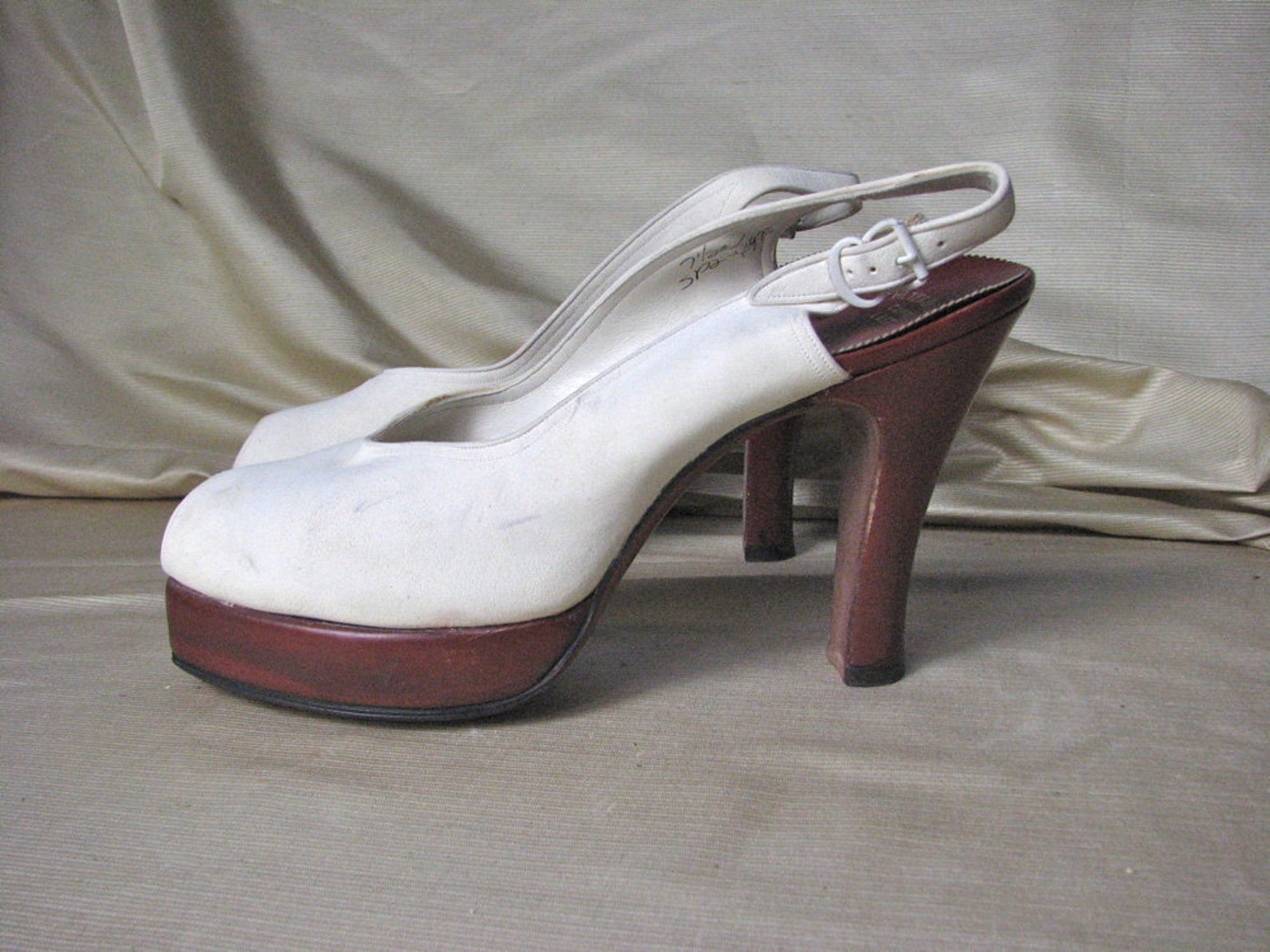 1940s Platform Palter Deliso Spectator Heels in White Suede & Caramel ...