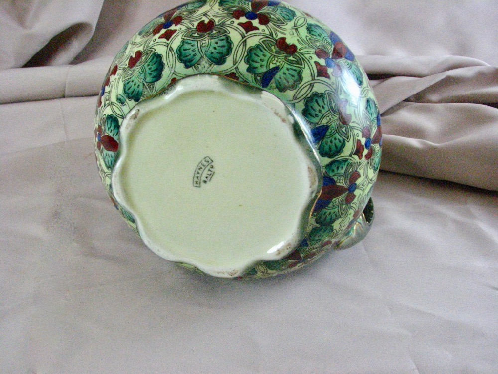 1890s D.F. Haynes Green Pottery Pitcher. /. Hand Painted ......SUITS ...
