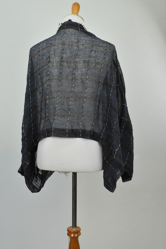 1990s SHIRIN GUILD Gauzy Linen Woven Striped Shrug / … - Gem