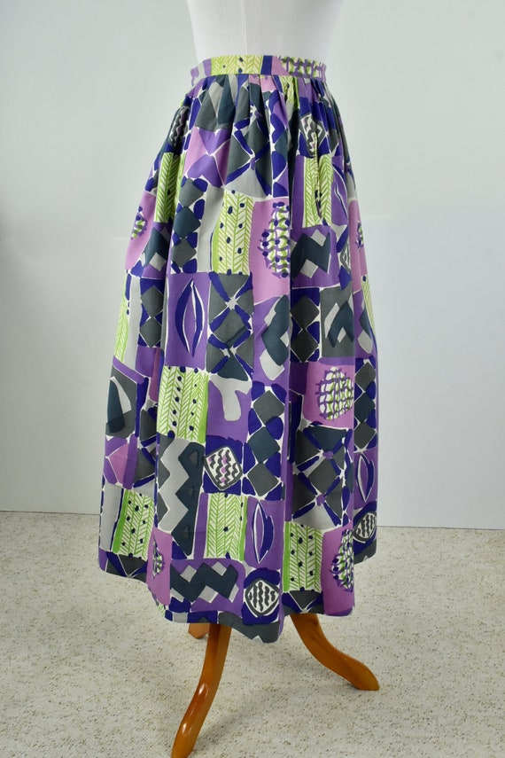 1950s Abstract Cotton Skirt ......VIVID colors.... … - Gem