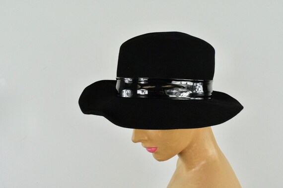 1970/80s Black Felt Fedora by Designer FRANK OLIVE w… - Gem
