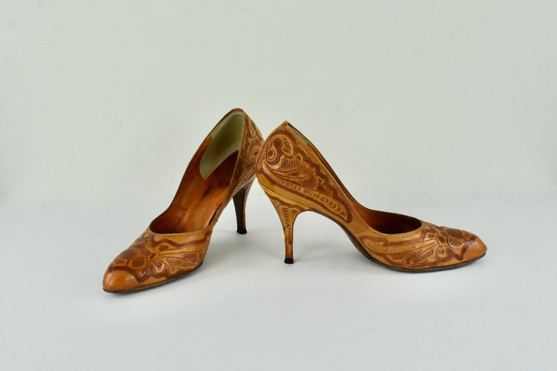 1950s Hand Tooled Heels From Mexico..........size 7 - Etsy