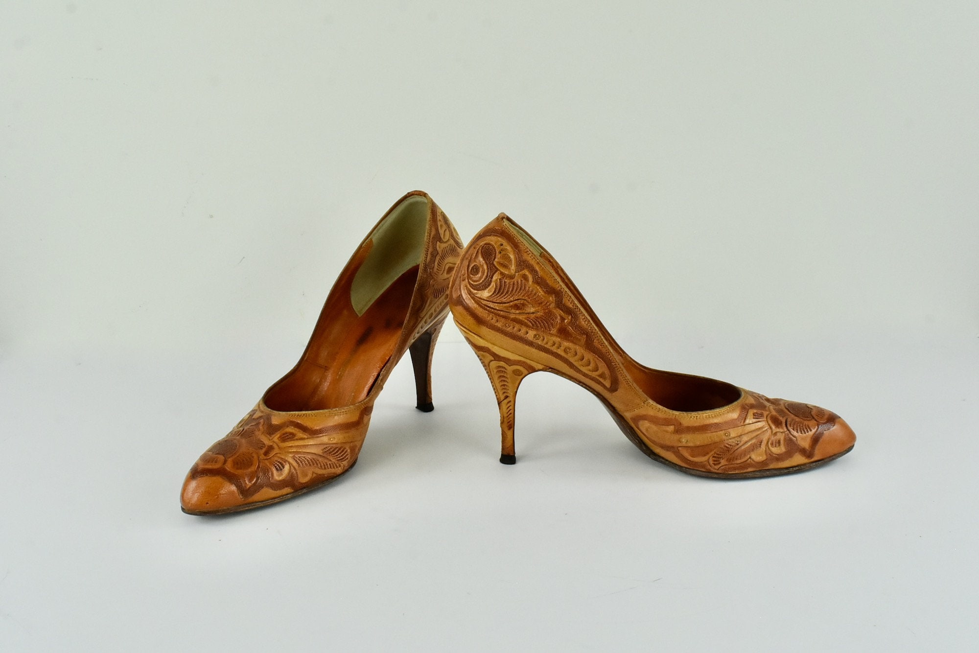 1950s Hand Tooled Heels From Mexico..........size 7 | Etsy