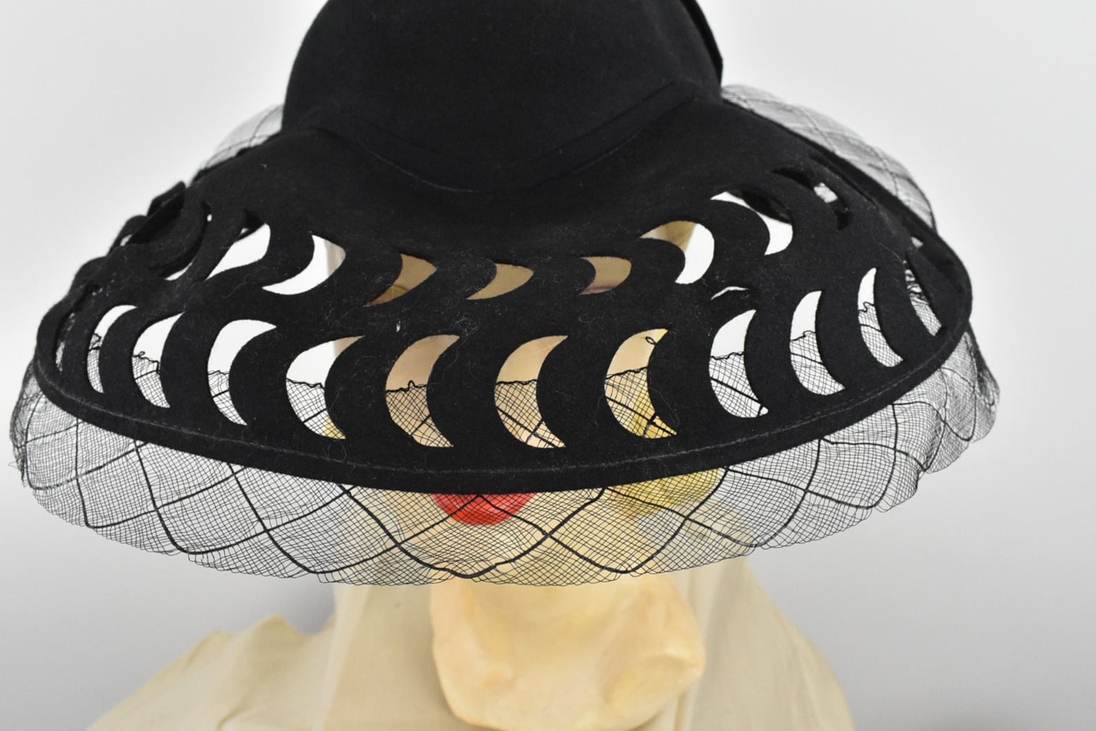 1930s Black PEEK a BOO Hat With Fabulous Cut Work & Net Trim | Etsy