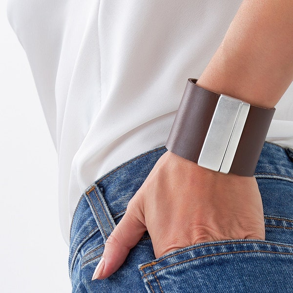 Wide Leather Cuff - Etsy