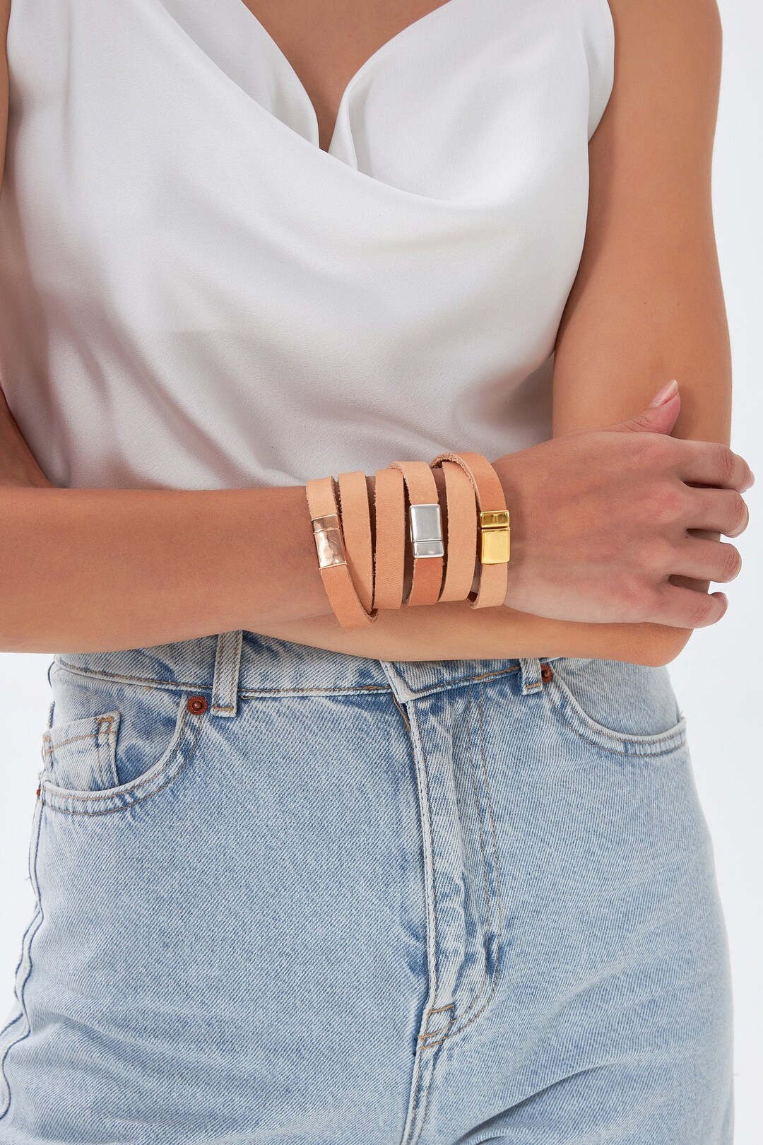 Set of Stacking Bracelets, Multistrand Bracelets, Leather Bracelets ...