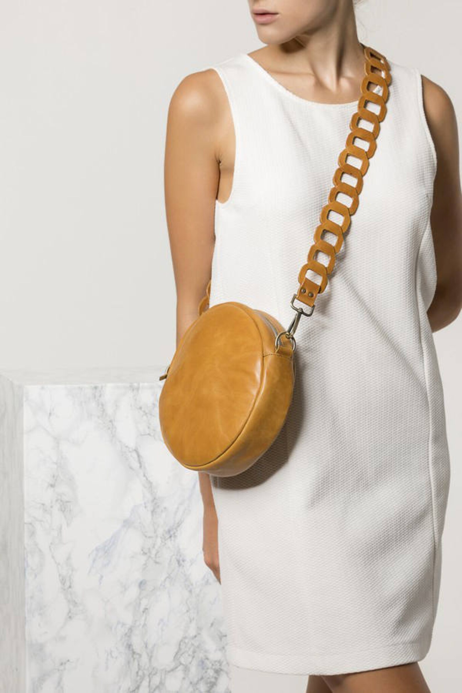 Rounded Leather Crossbody Bag With Braided Strap, "ariadne", Made to ...