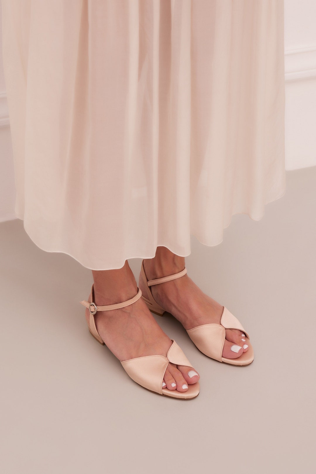 Flat Wedding Shoes, Satin Bridal Flats, Pee Toe Bridal Shoes, Low Heel ...