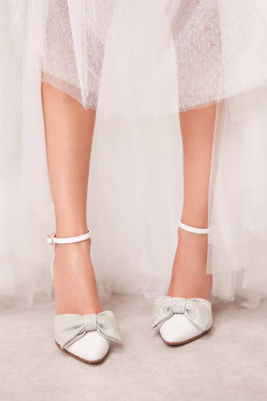 Wedding Pumps, White Bridal Heels, Heels for Bride, Silver Detailed ...