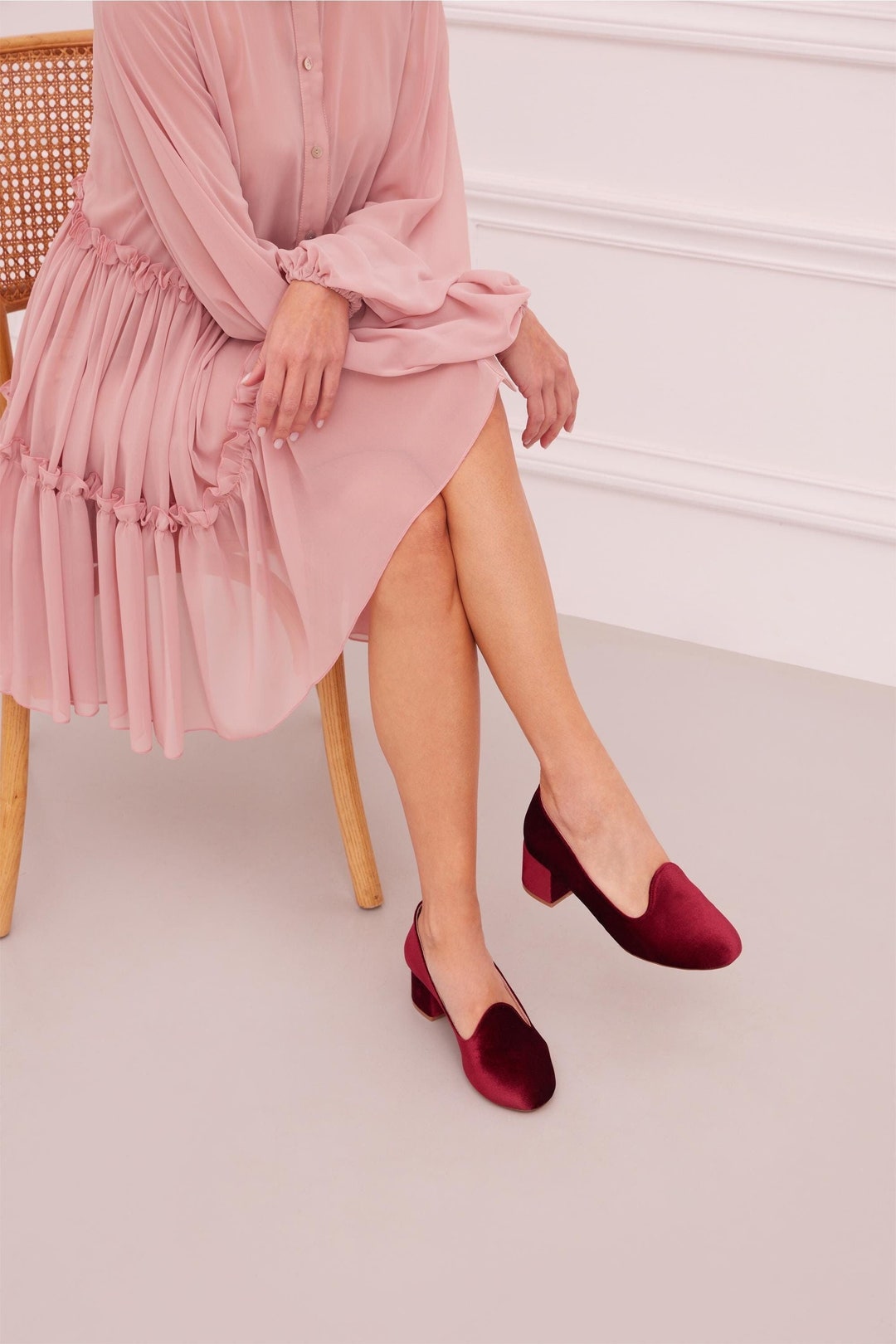 Burgundy Shoes, Women's Loafers, Velvet Pumps, Low Heel Shoes, Women's ...