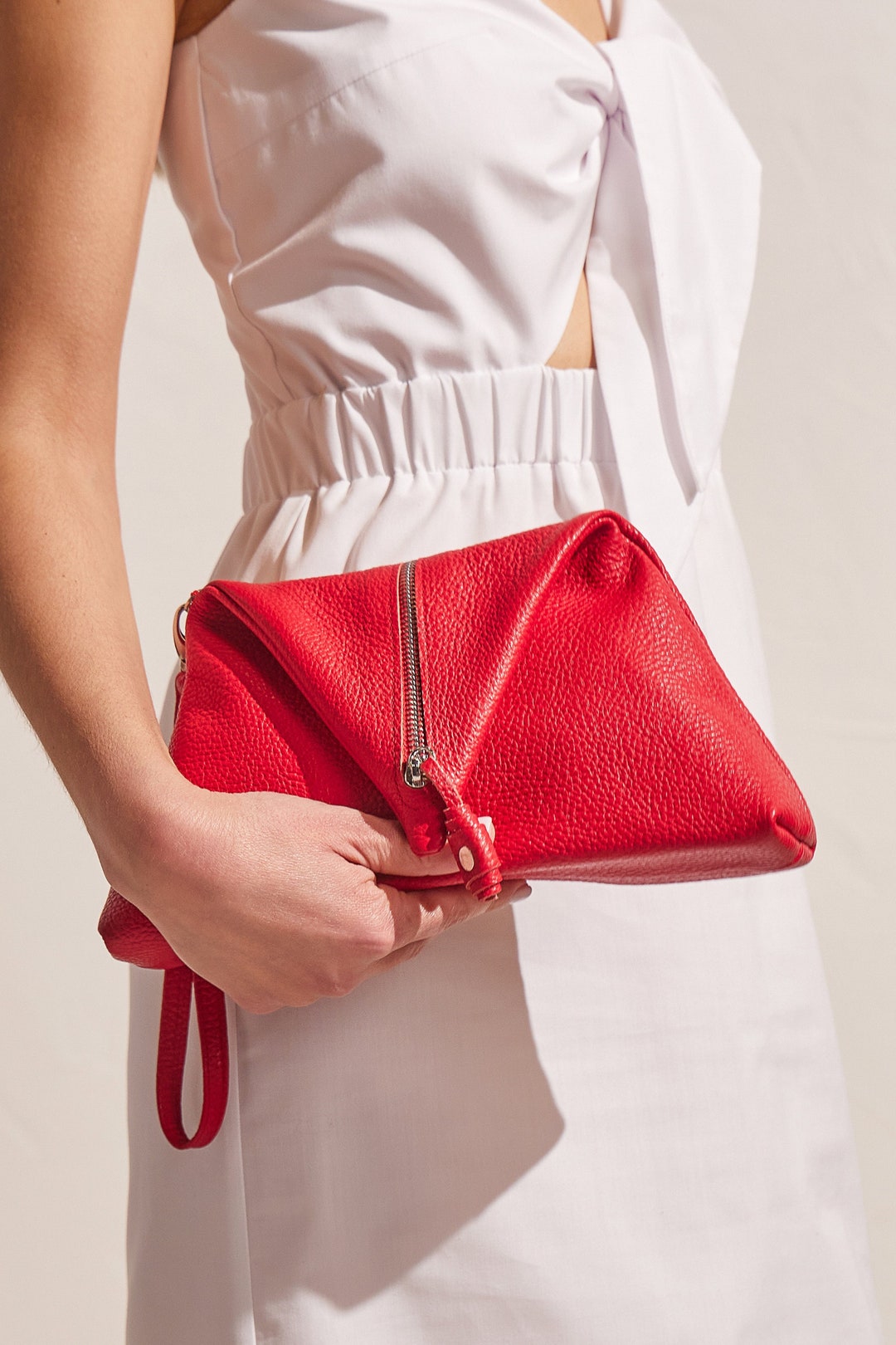 Red Clutch Bag, Leather Wristlet Clutch, Evening Bag Clutch, Red ...