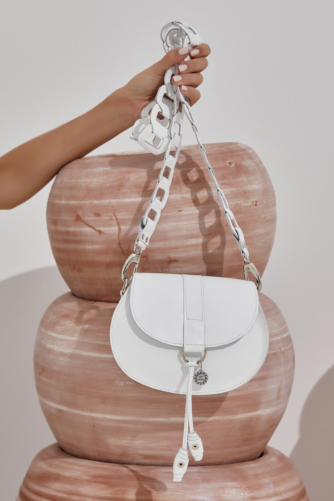 White Small Leather Bag, White Saddle Bag, Small Crossbody Bag, White ...
