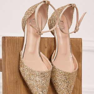 Gold Glitter Flats, Bridal Low Heels, Gold Flats for Bride, Bridal ...