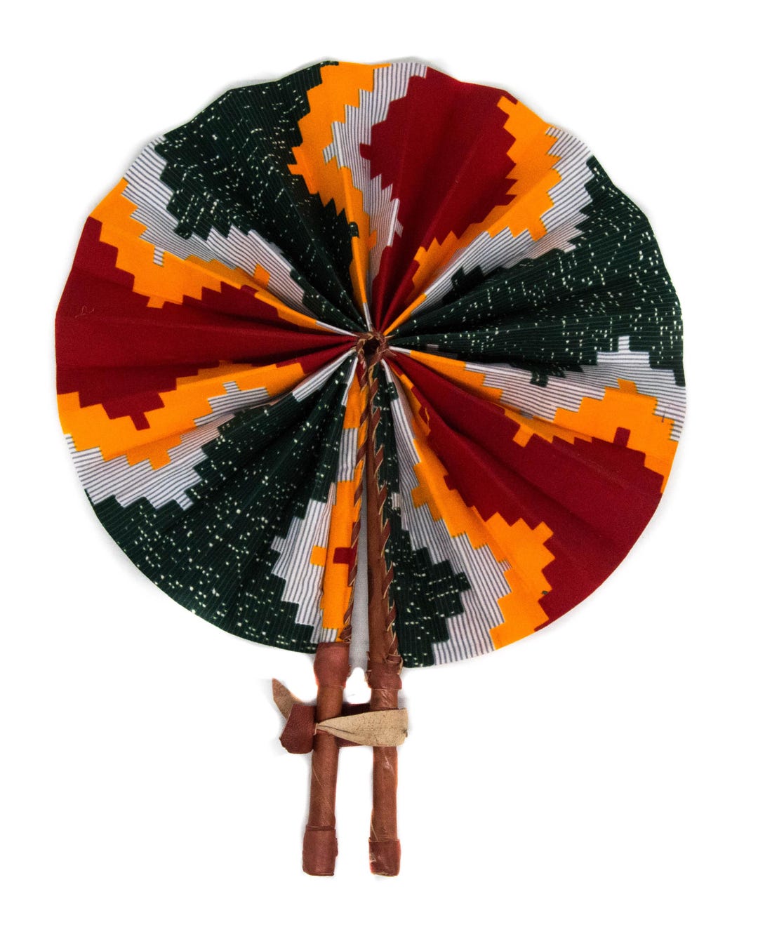 AC176RGWO - Handmade African Fabric & Leather Foldable Fan -traditional ...