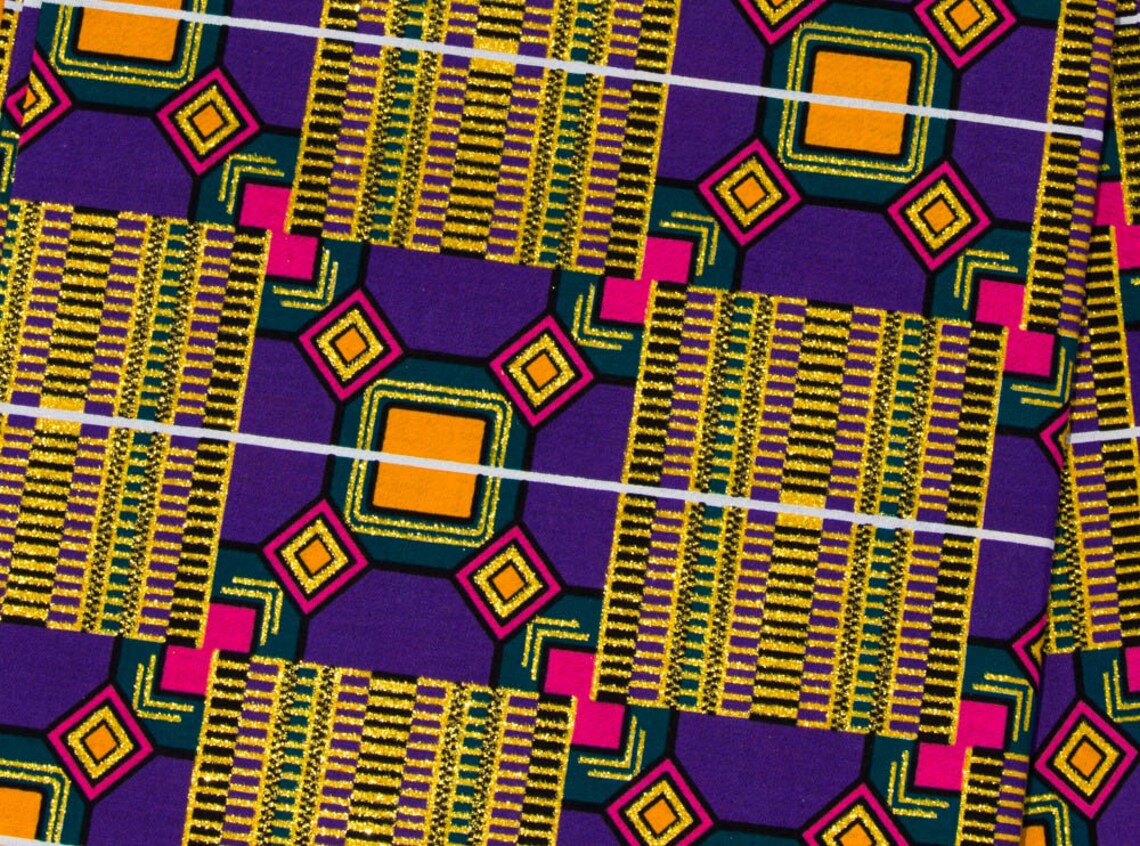 Purple Kente Glitter African Fabric/ Ankara Metallic Fabric/ - Etsy