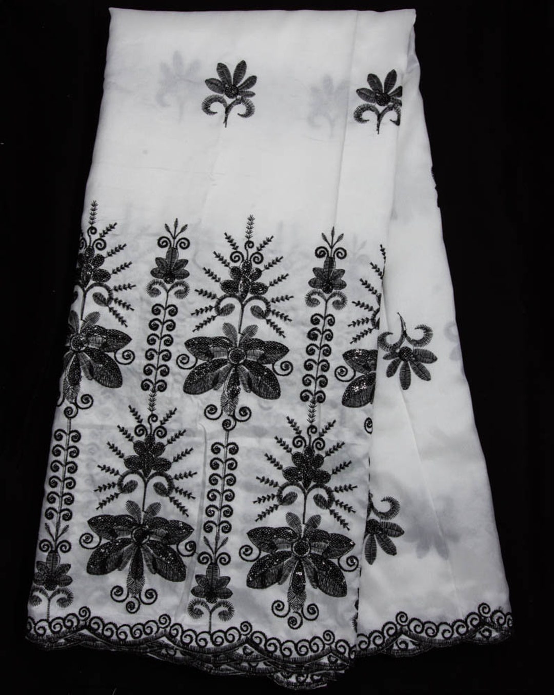 G24-WHITEBLACK - African Wedding Lace Fabric George Lace, With Sequins ...