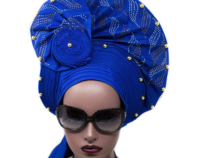 AU02 - Assorted Colors, Auto Gele Ready to Wear, Aso-oke Pre-tied Gele ...