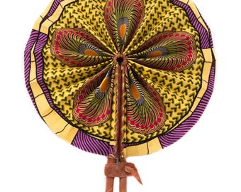 Ac172-bluepencil - Handmade African Fabric & Leather Foldable Fan ...