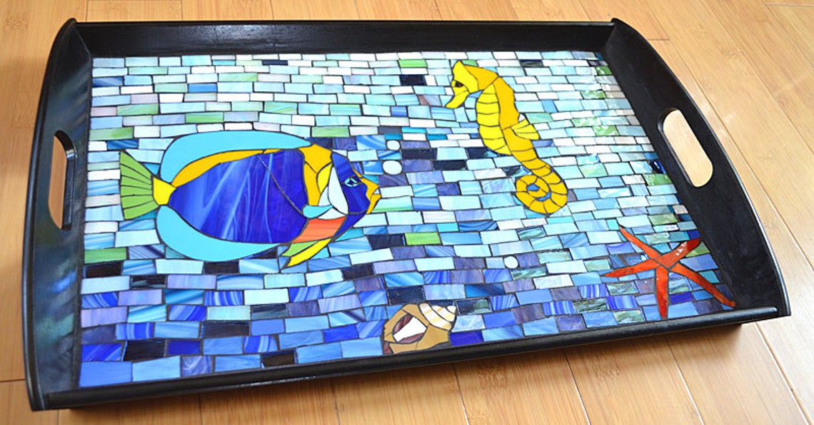Handmade Glass Mosaic Serving Tray With Sea Creatures - Etsy