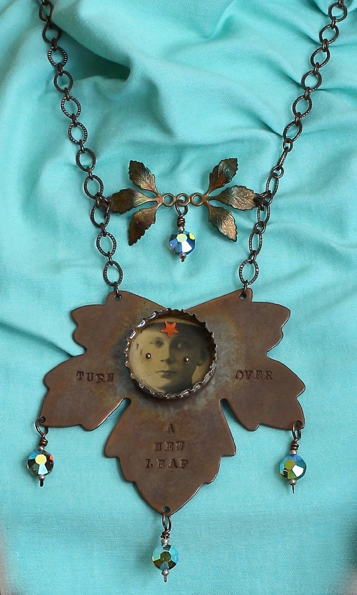 Leaf Necklace, Hand Crafted Altered Art Necklace, Steampunk Found ...