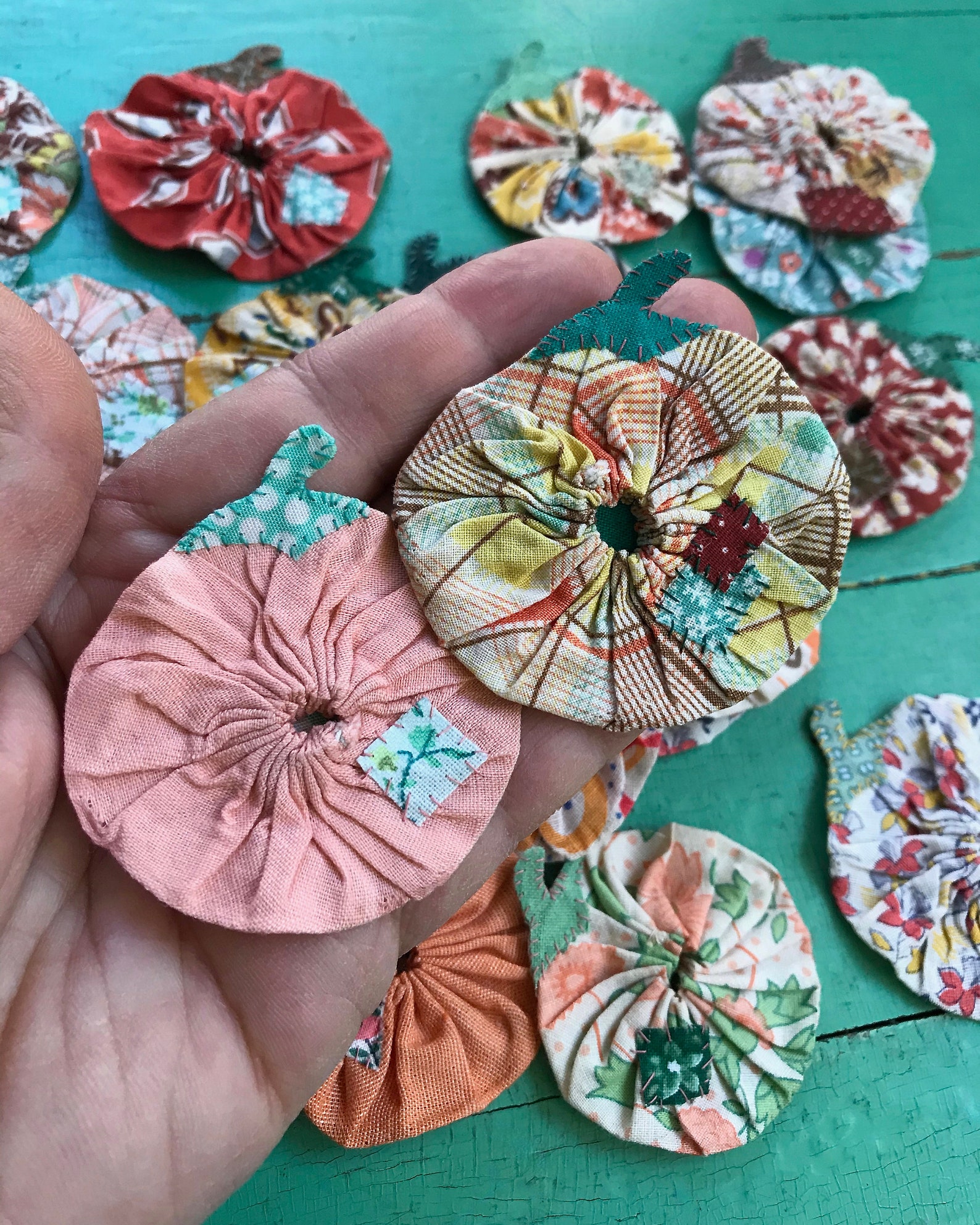 Vintage Fabric Yoyo Pumpkin Pin, Wearable Art Jewelry, Hand Sewn ...