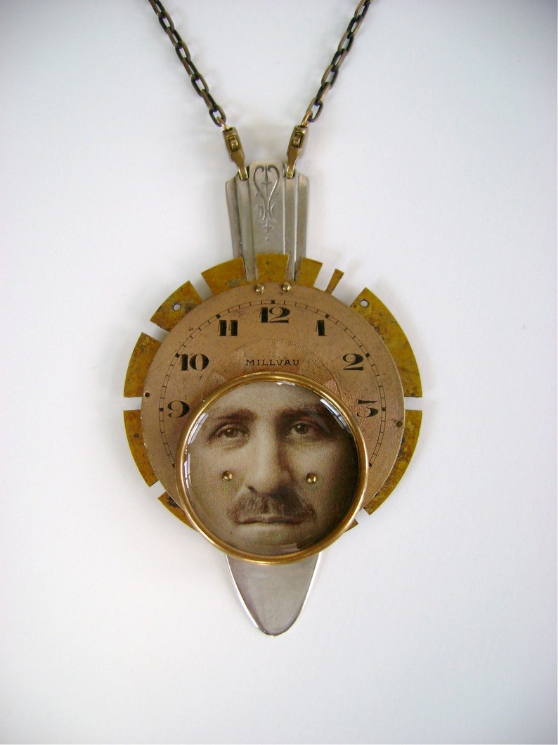 Hand Crafted Altered Art Necklace, Steampunk Found Object Jewelry ...