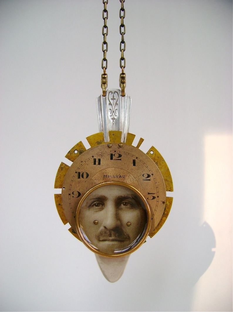 Hand Crafted Altered Art Necklace, Steampunk Found Object Jewelry ...