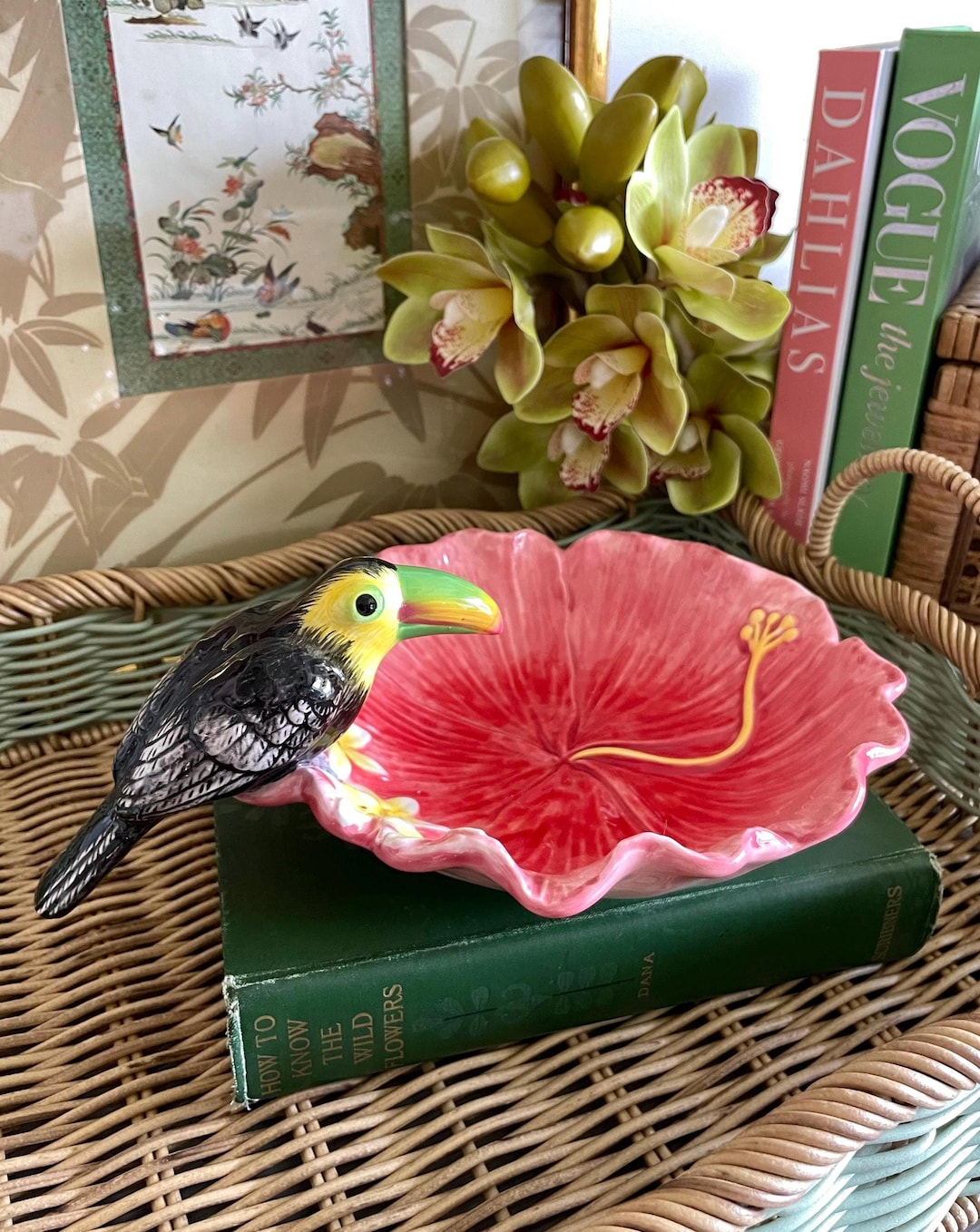 Vintage Toucan Floral Dish, Porcelain Birds, Grandmillennial, Bird ...