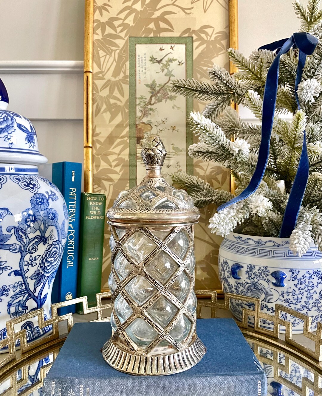 Vintage Silver Bubble Glass Jar: Baroque Apothecary Decor, Mid Century ...