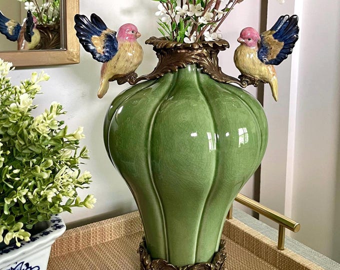 Vintage Ormolu Vase, Porcelain Bids, Porcelain and Ormolu, Vintage ...