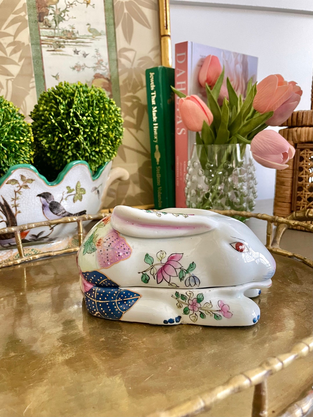 Vintage Tobacco Trinket Bunny, Tobacco Leaf Porcelain, Bunny Decor ...