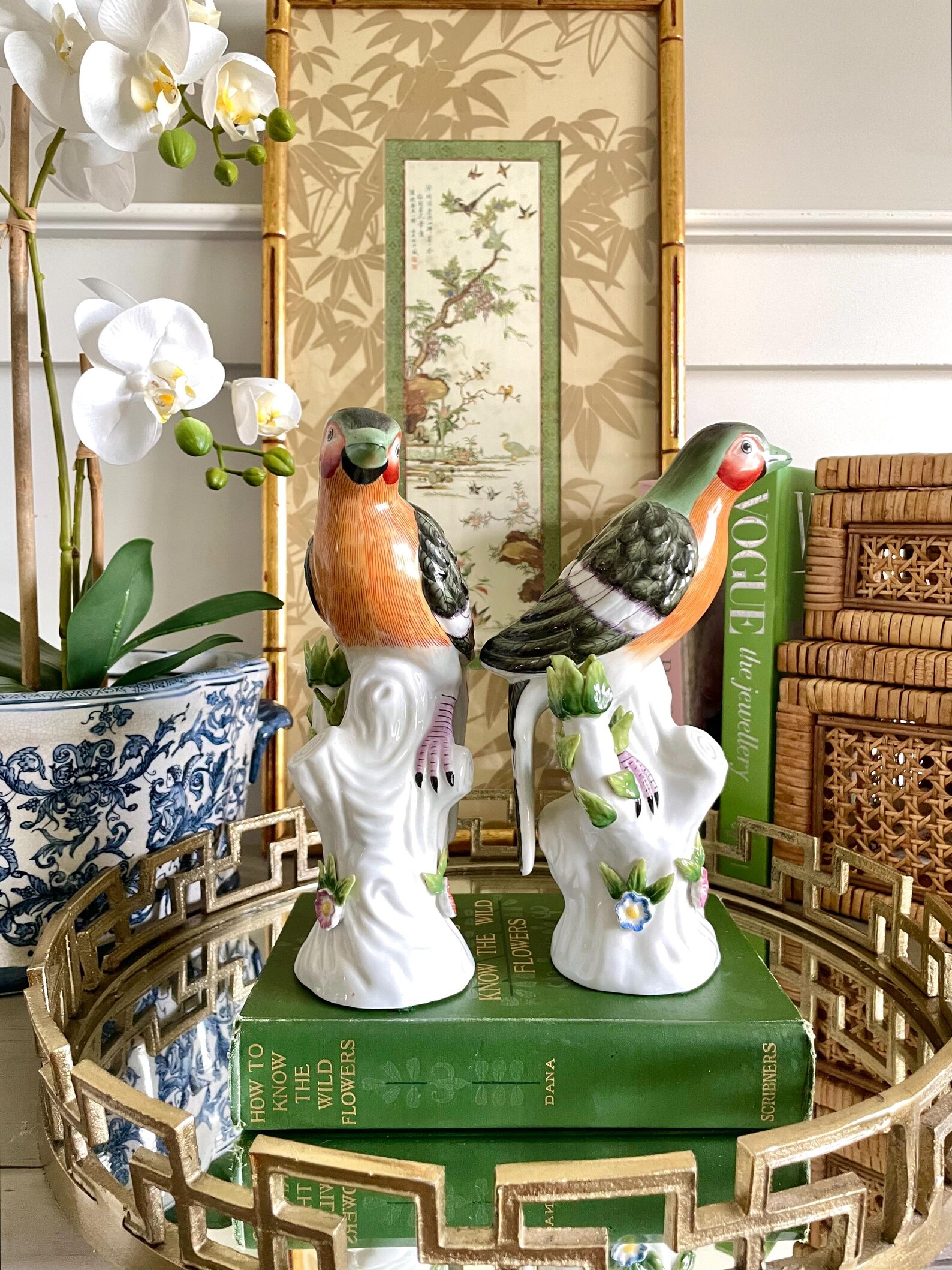 Vintage Pair Chelsea House Birds, Chinoiserie, Bird Decor, Mantle Decor ...