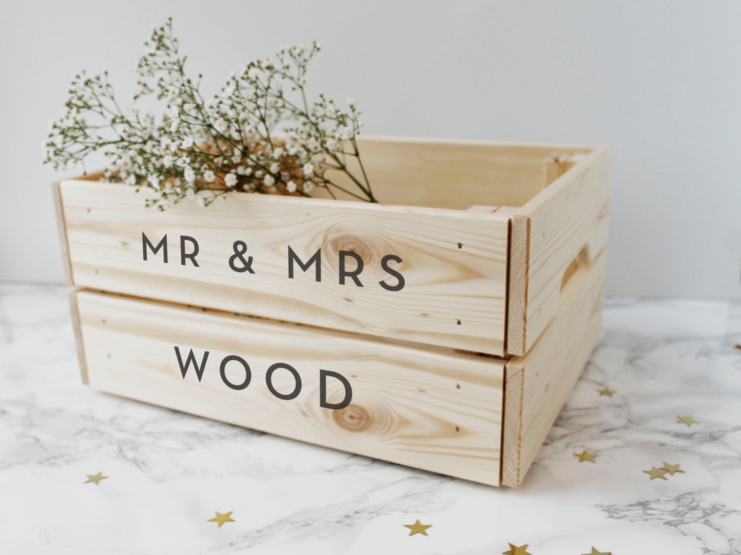 Wooden Crate Hamper Gift Wedding Personalised Anniversary Engagement ...