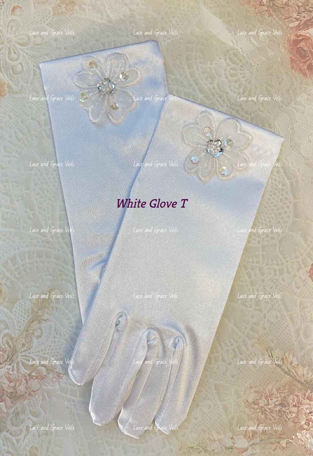 First 1st Holy Communion Gloves White, 7 Decorations, Made in the USA ...