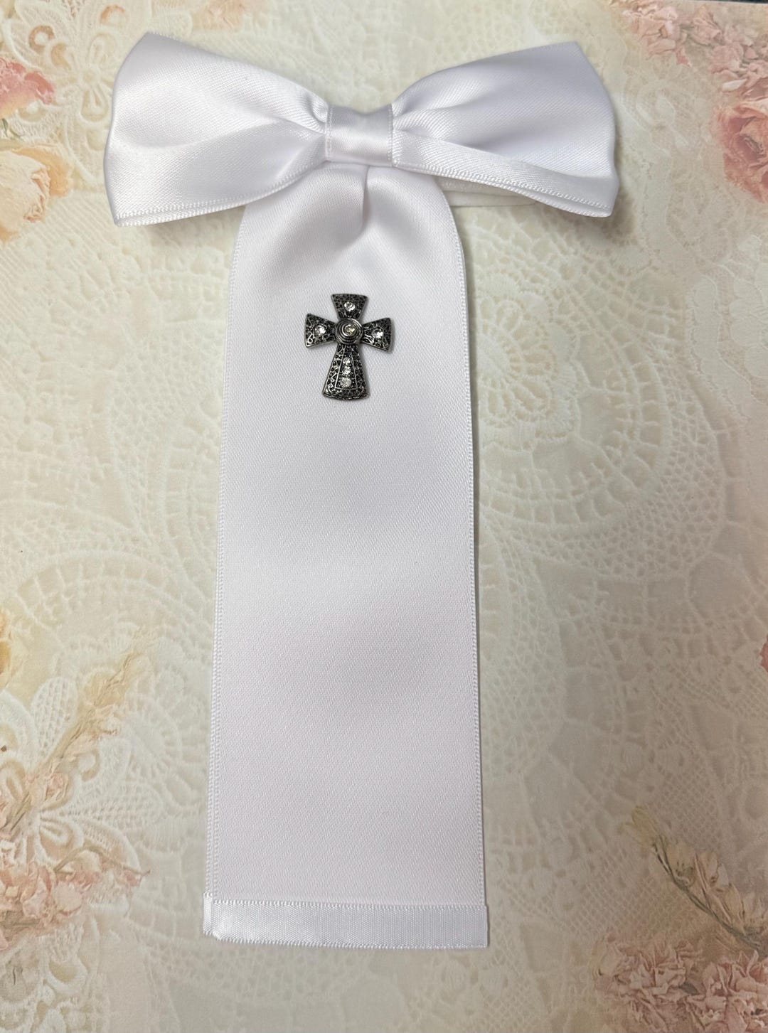 First Communion Arm Band With Silvertone/black Cross Charm - Etsy
