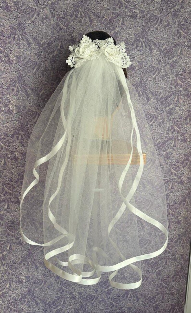 Diamond White / Light Ivory First Holy Communion Veil Satin Edge With ...
