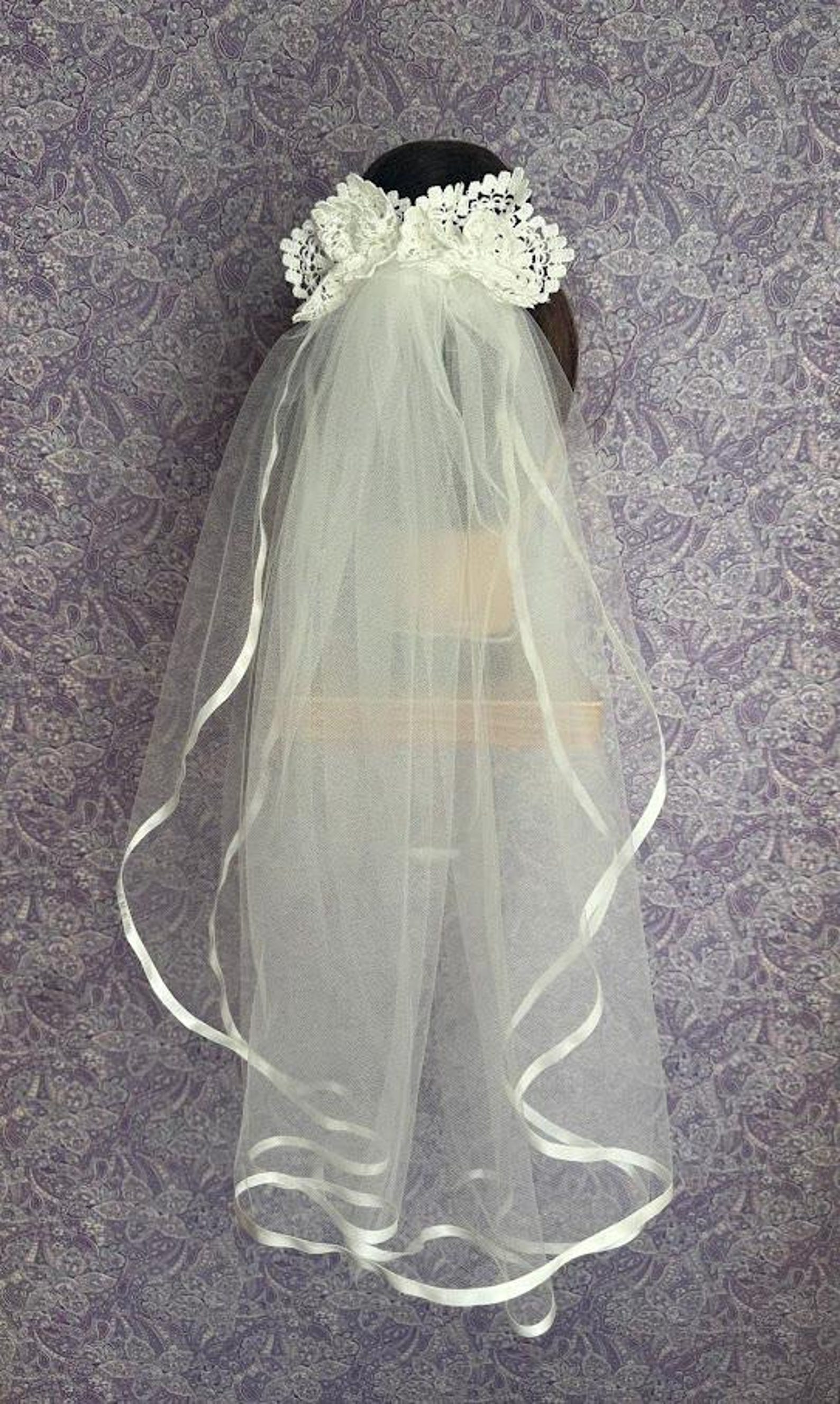 Diamond White / Light Ivory First Holy Communion Veil Satin Edge With ...
