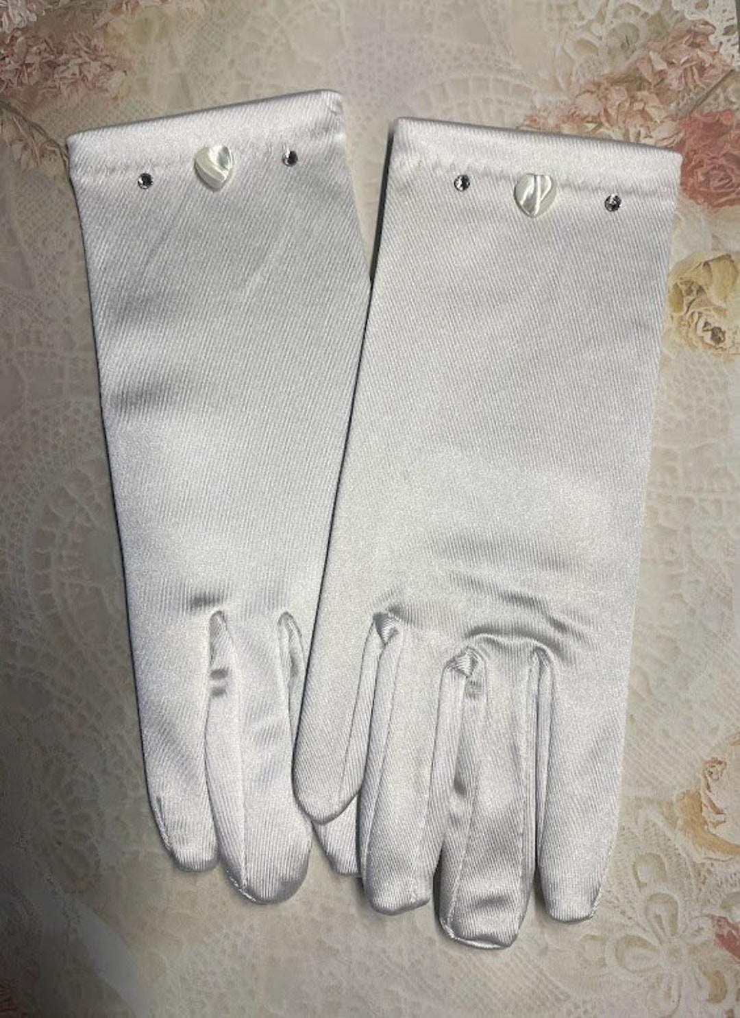 First Holy Communion Gloves White With Mother of Pearl Heart - Etsy