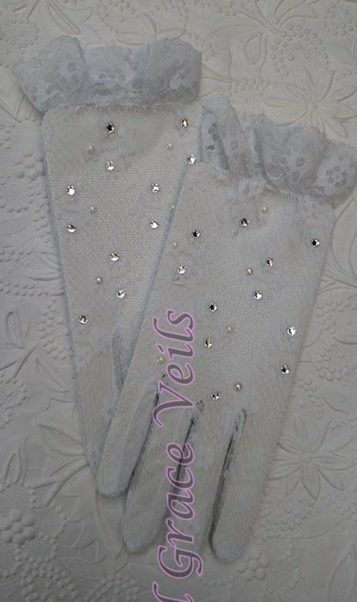 White Lace First Holy Communion Gloves With Rhinestones/pearls - Etsy
