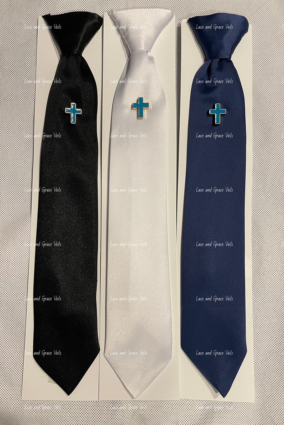 First Communion Tie White, Black or Navy Blue With Blue Enamel Cross ...